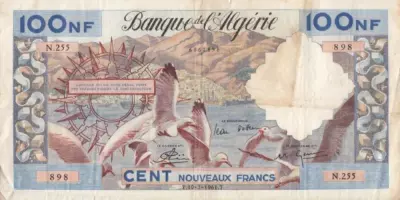 Banknote Algeria 100 NF - Seagulls - 10-02-1961 - Serial N.255