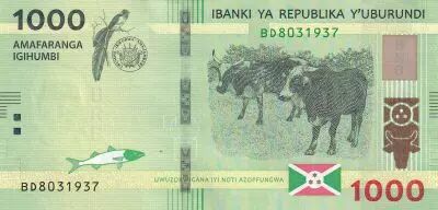 Banknote Burundi 1000 Francs - Cows - Map of Burundi - 2021 - Serial BD ...