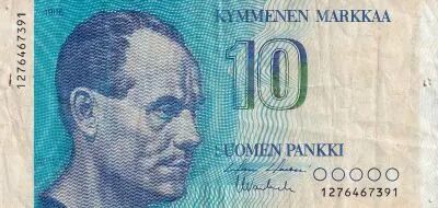 Banknote Finland 10 Markkaa - Paavo Nurmi - Helsinki stadium - 1986 - P.113