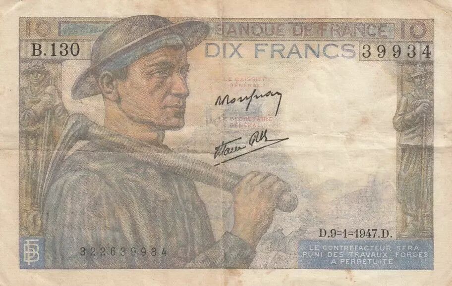 Banknote France 10 Francs - Minor - 09-01-1947 - Serial B.130