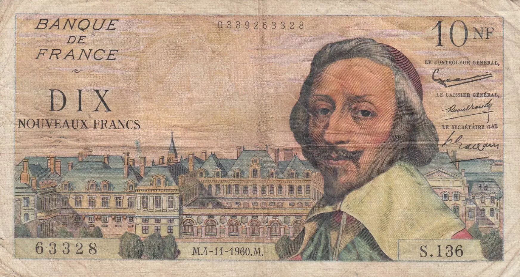 Billet France 10 NF - Richelieu - 04-11-1960 - Série S.136