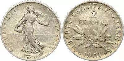 Coin France 2 Francs Semeuse - 1901 - Silver