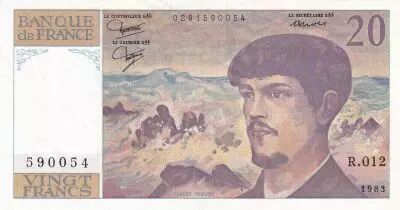 Banknote France 20 Francs - Debussy - 1983 - Serial R.012