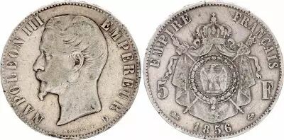 Coin France 5 Francs Napoleon III - 1856 D Lyon - F
