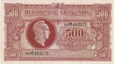 Banknote France 500 Francs - Marianne - 1945 - Lettre M - P.106