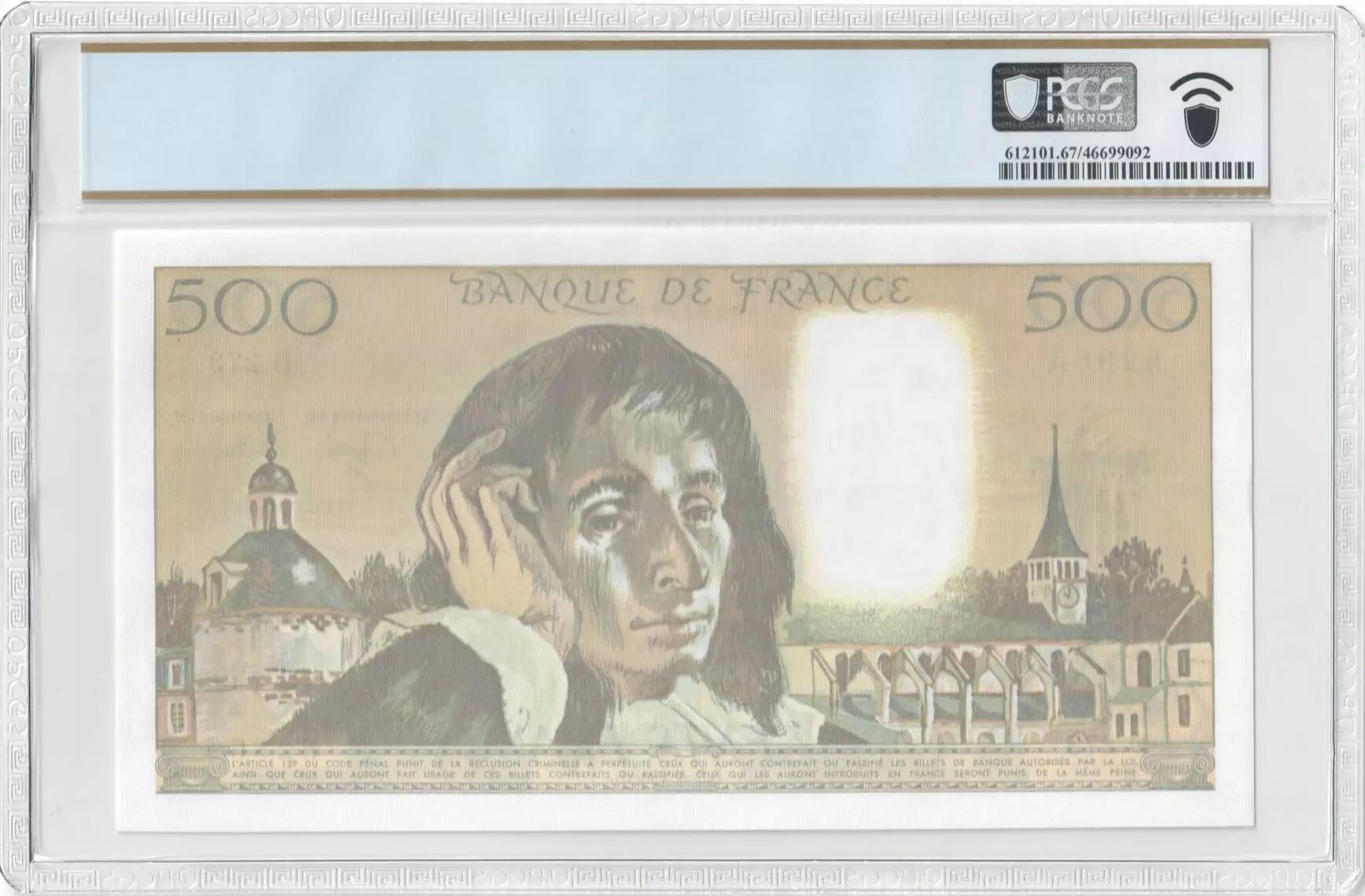 Billet France 500 Francs - Pascal - 03-03-1988 - Série D.273 - PCGS 67 PPQ