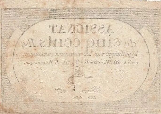 Banknote France 500 Livres - 20 Pluviose An II (8.2.1794) - F+ - Sign. Lehu