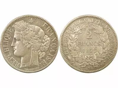 Coin France Ceres - 2 Silver Franc, IIIrd Republic - 1872 K Bordeaux