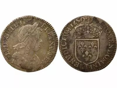 Coin France Louis XIV - 1/12 Silver Ecu with Long Wick - 1650 F Angers
