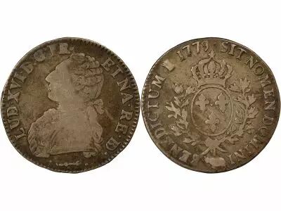 Coin France Louis XVI - Silver Ecu of Bearn with Olive Branches - 1779 Pau