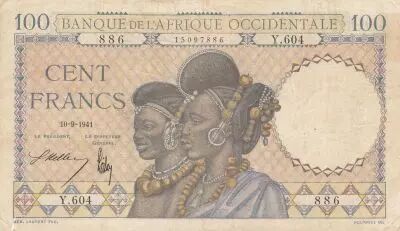 Banknote French West Africa 100 francs - Foulah women - Serial Y.604 - 1941