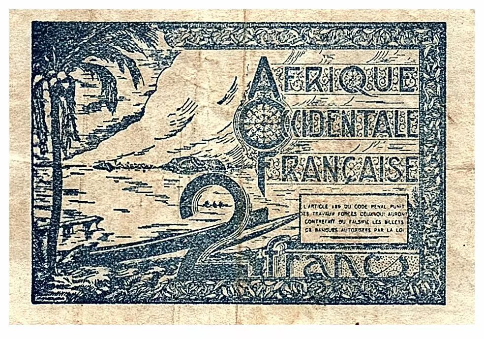 Banknote French West Africa 2 Francs - Blue - ND (1944) - P.35