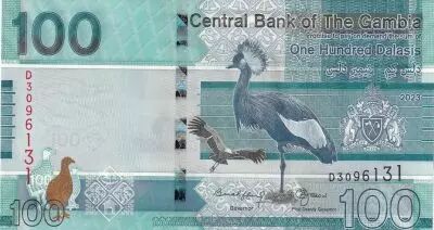 Banknote Gambia 100 Dalasis Crowned Crane - 2023