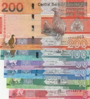 Banknote Gambia Series of Banknotes 5, 10, 20, 50, 100, 200 Dalasis ...