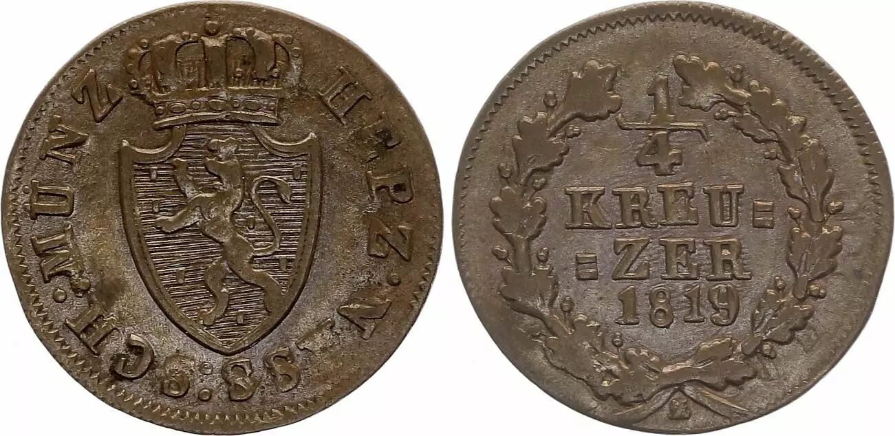 Coin Germany 1/4 Kreuzer, Guillaume - Duché de Nassau -1819 Z