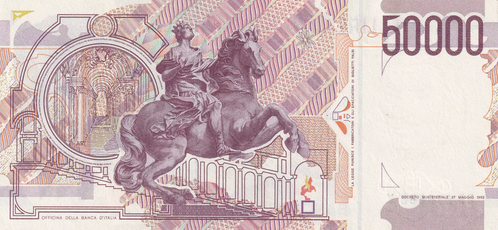 Banknote Italy 50000 Lire G.L. Bernini - 1992 - Serial GB - aUNC - P.116c