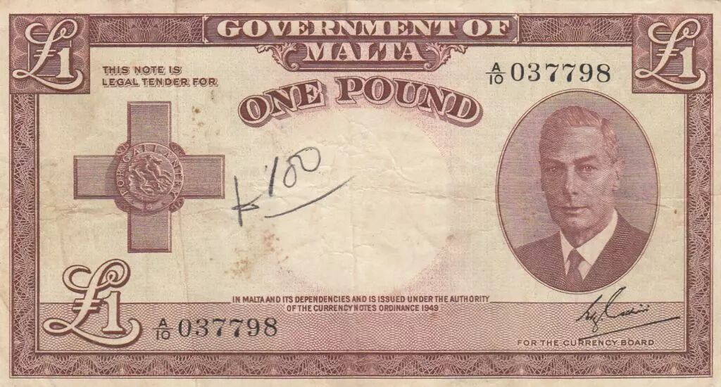 Banknote Malta 1 Pound L.1949 - George VI - A/10 037798