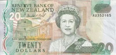Banknote New Zealand 20 Dollars - Elizabeth II - Karearea - ND (1992 ...