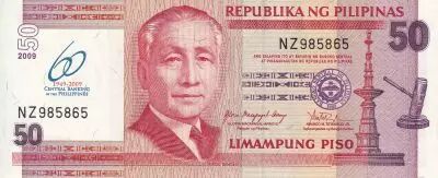 Banknote Philippines 50 Piso - 60th anniversary of the Central Bank of ...