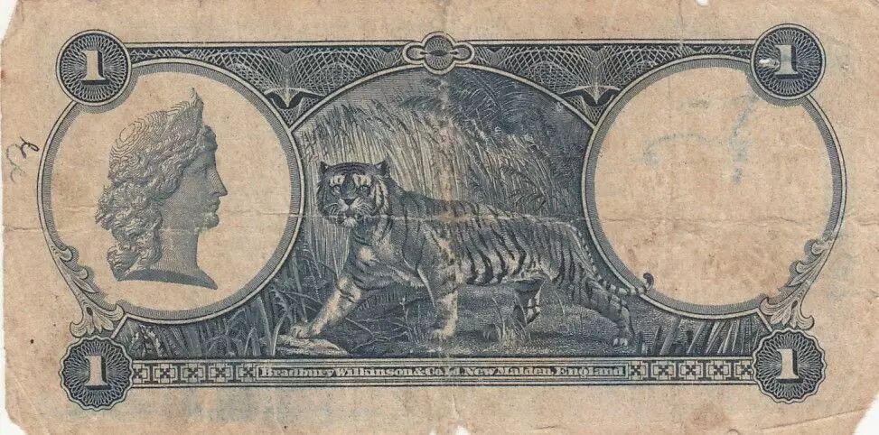 Banknote Straits Settlements 1 dollar - George V - Tiger - Serial K.18 ...