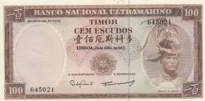 Banknote Timor 100 Escudos 1963 - Régulo D. Aleixo